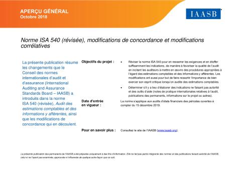 Norme ISA 540 (révisée) et modifications de concordance et ...